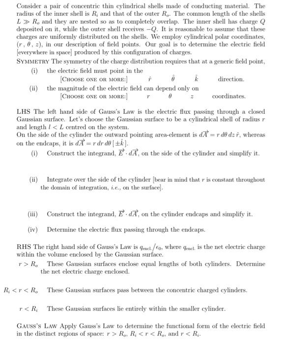 Solved Consider a pair of concentric thin cylindrical shells | Chegg.com