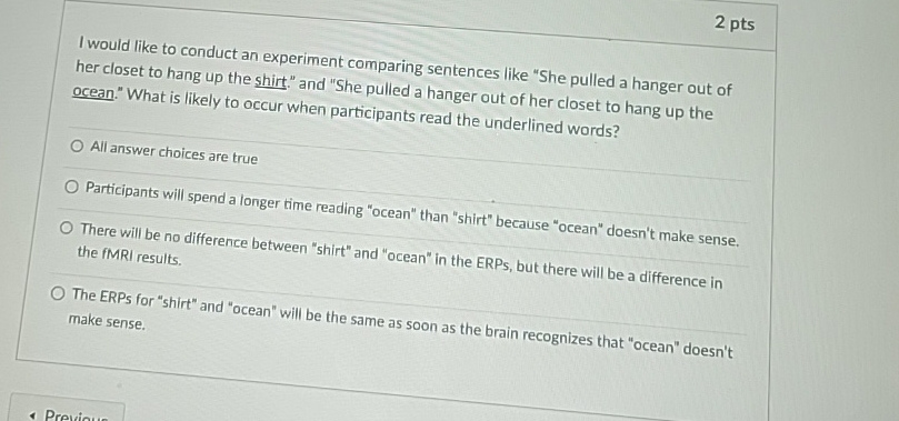 Solved 2 ﻿ptsI would like to conduct an experiment comparing | Chegg.com