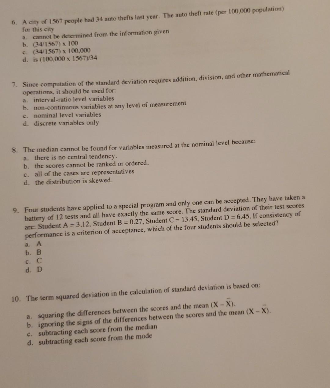 Solved 6. A city of 1567 people had 34 auto thefts last | Chegg.com
