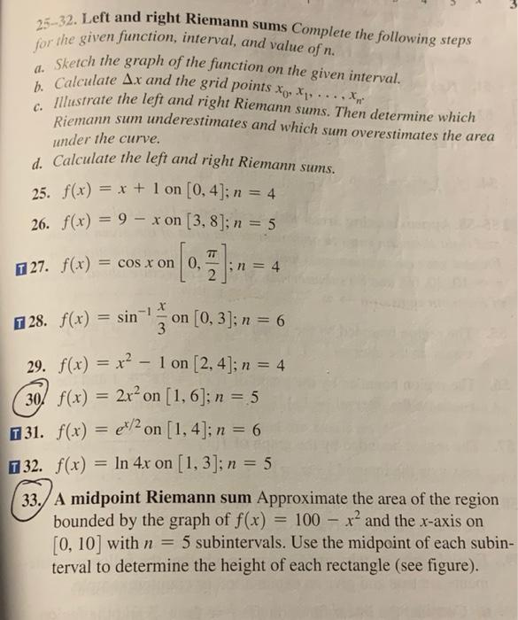 Solved C. 25-32. Left and right Riemann sums Complete the | Chegg.com