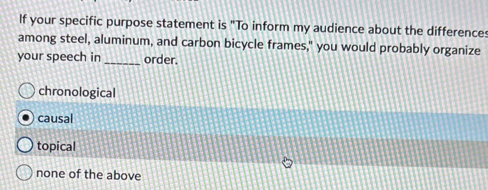 Solved If your specific purpose statement is "To inform my | Chegg.com