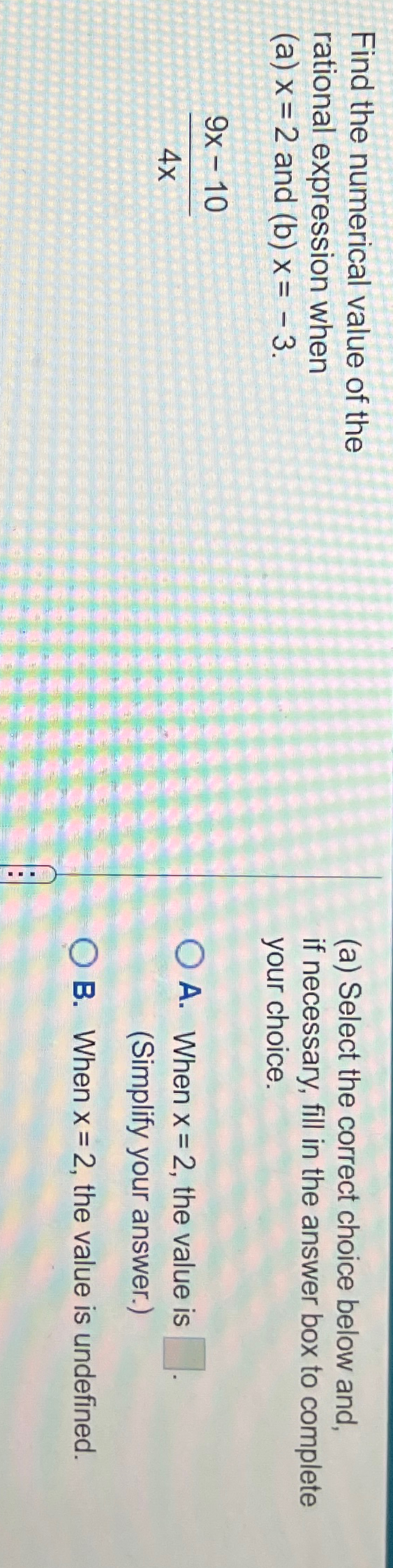Solved Find the numerical value of the rational expression | Chegg.com