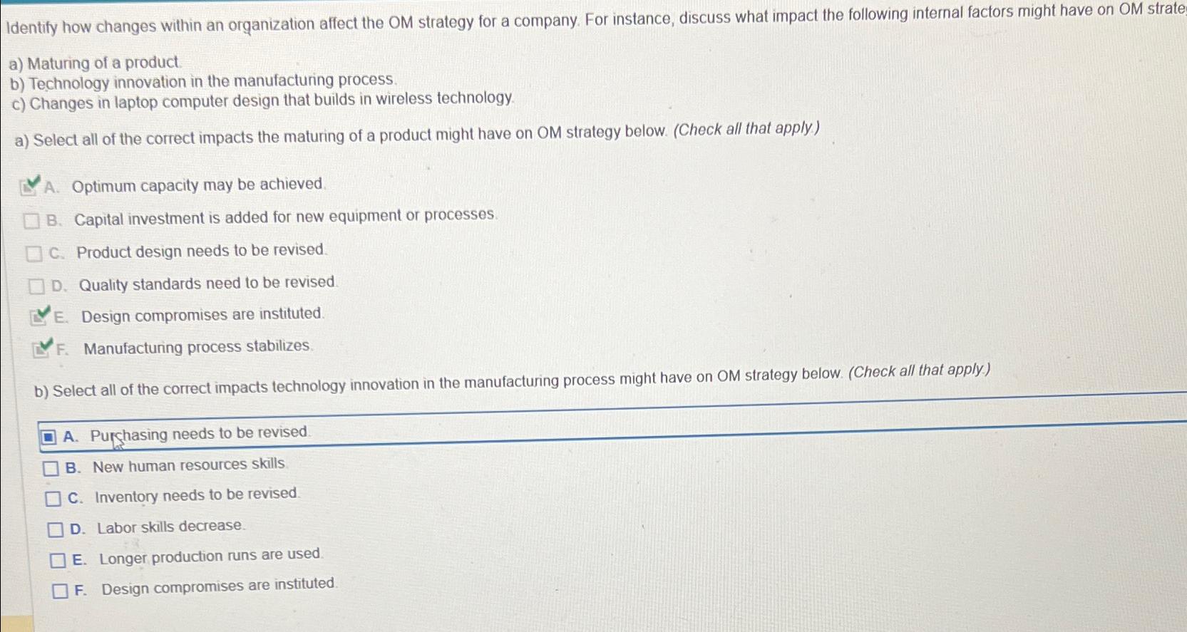 Solved Identify how changes within an organization affect | Chegg.com