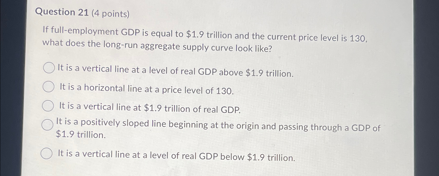 Solved Question 21 (4 ﻿points)If full-employment GDP is | Chegg.com