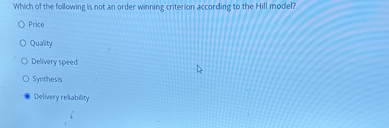 Solved Which of the following is not an order winning | Chegg.com