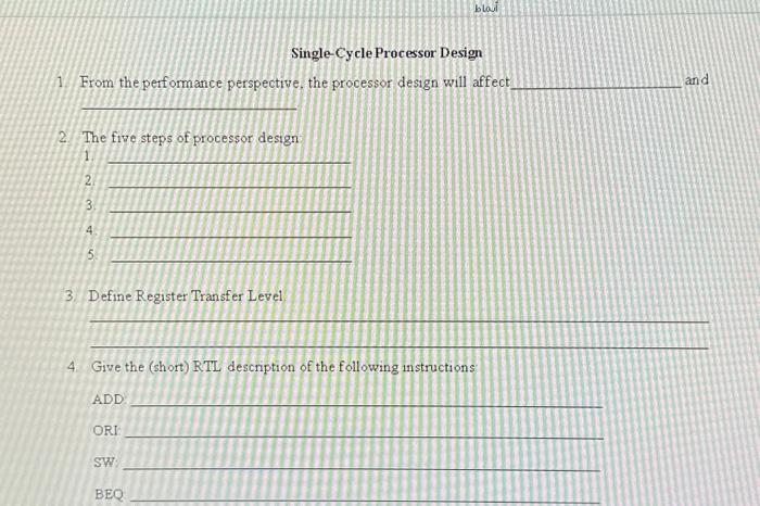 Solved Single-Cycle Processor Design 1. From the performance | Chegg.com