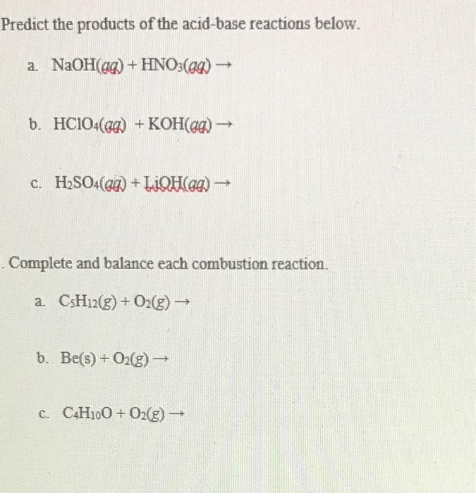 Solved Predict the products of the acid-base reactions | Chegg.com