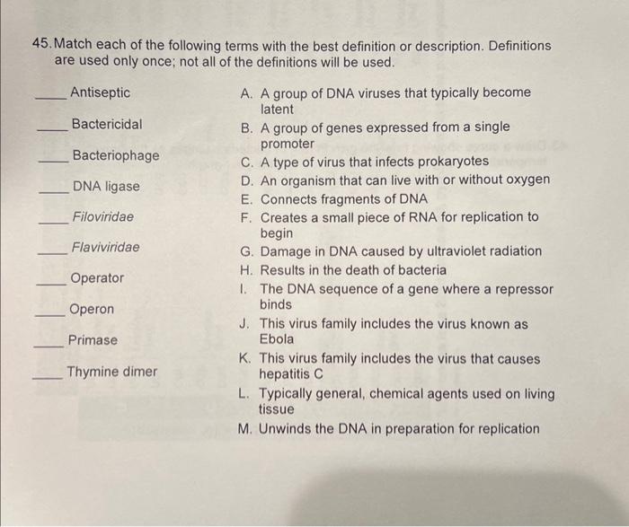 Solved 45 Match Each Of The Following Terms With The Best