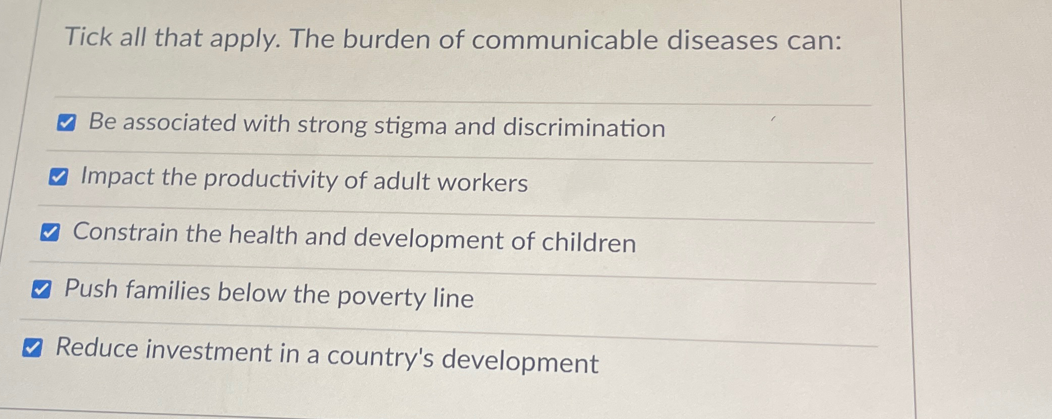 Solved Tick all that apply. The burden of communicable | Chegg.com