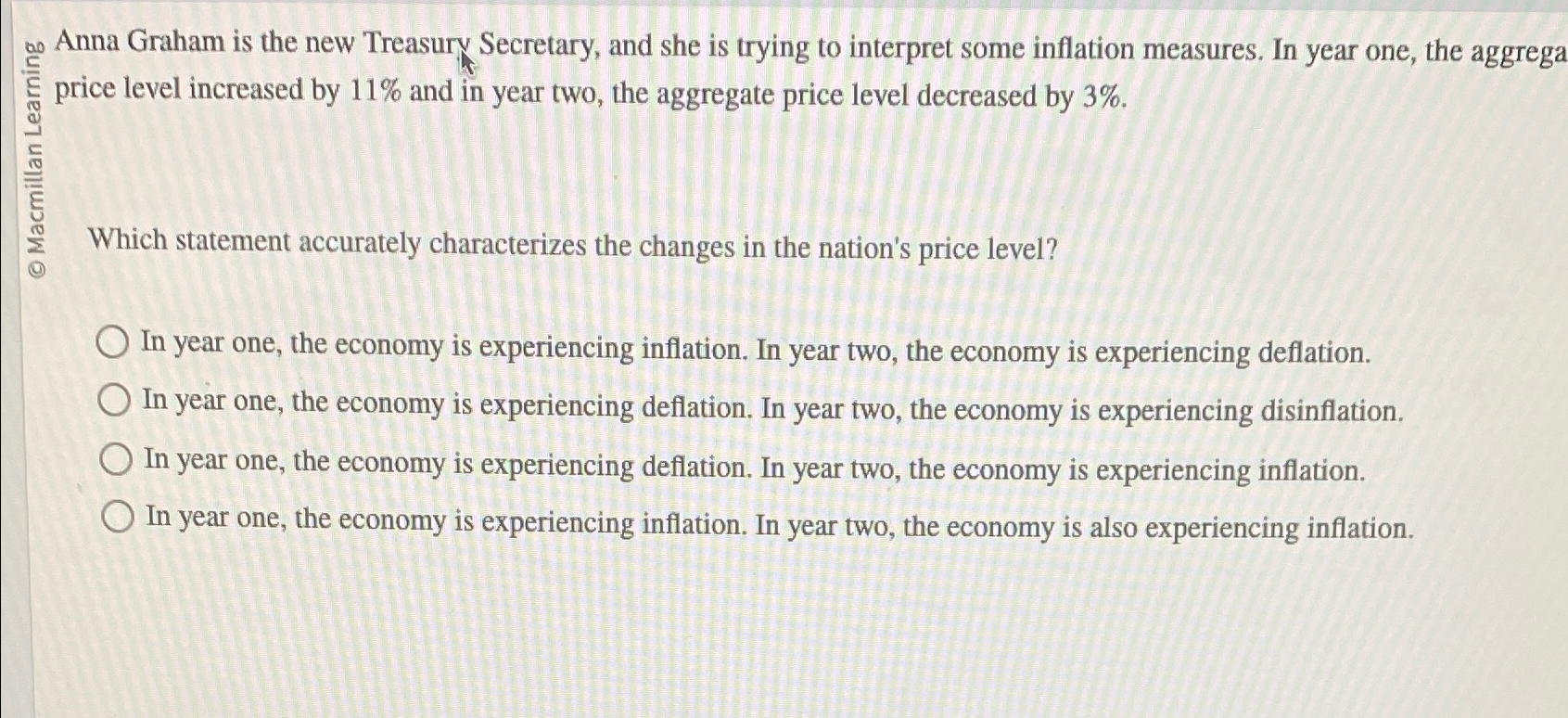 Solved an Anna Graham is the new Treasury Secretary, and she | Chegg.com