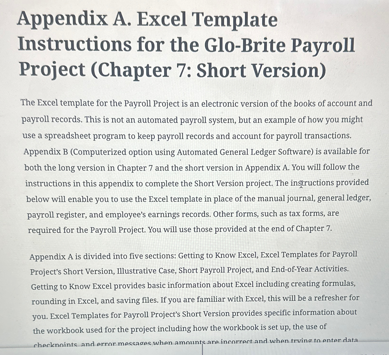 Appendix A. ﻿Excel Template Instructions for the | Chegg.com