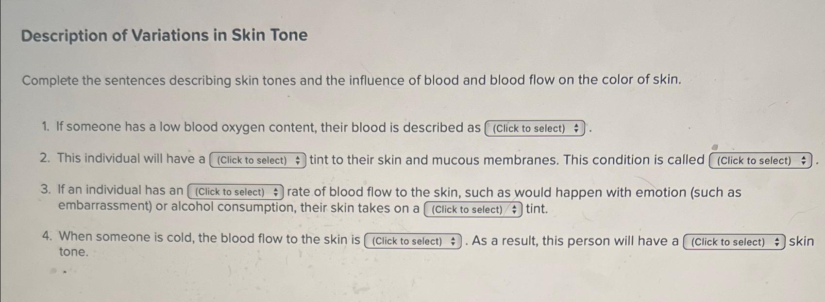 Solved Description of Variations in Skin ToneComplete the | Chegg.com