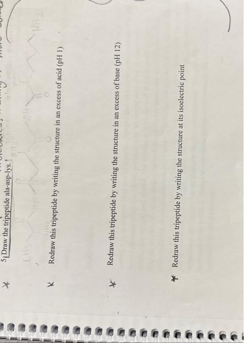 Solved 5. Draw the tripeptide ala-asp-lys. Redraw this | Chegg.com