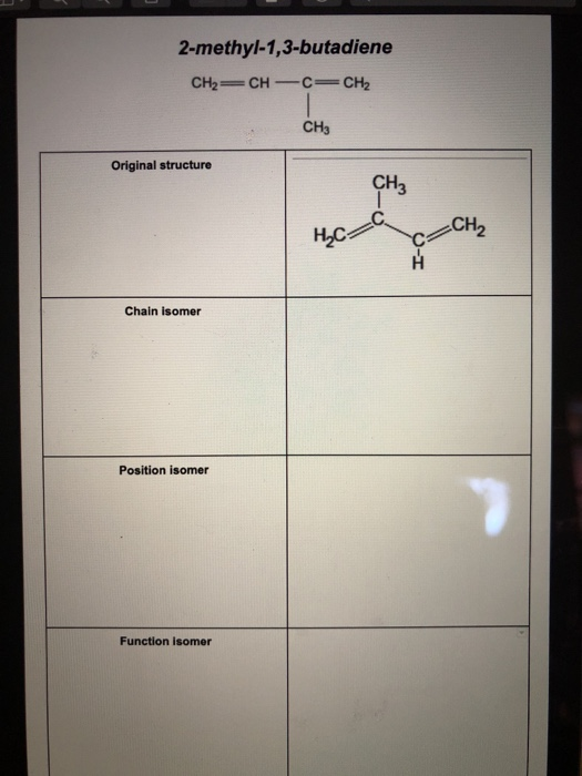 Solved 2-methyl-1,3-butadiene CH2=CH-C=CH2 CHE Original | Chegg.com
