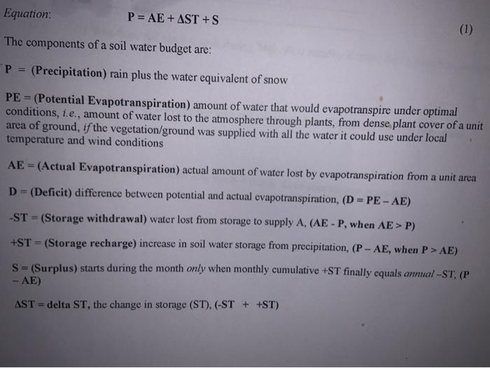 Solved Graph the Soil water budget for table B. Plot P, PE, | Chegg.com