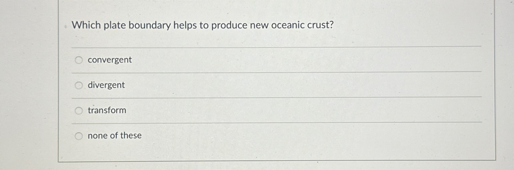 Solved Which plate boundary helps to produce new oceanic | Chegg.com