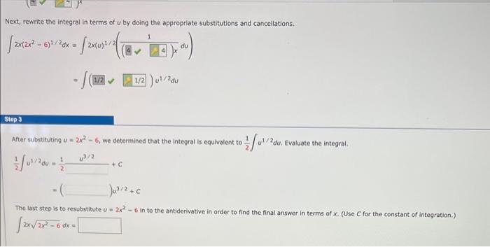 Solved Next, rewrite the integral in terms of u by doing the | Chegg.com