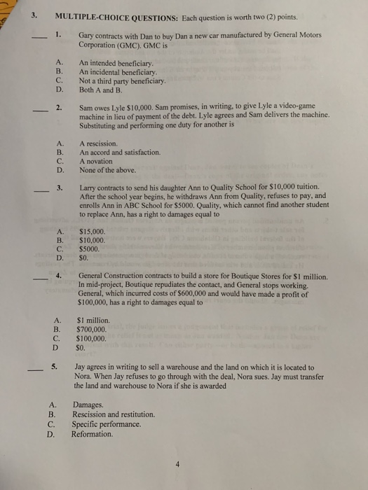 Solved 3. MULTIPLE-CHOICE QUESTIONS: Each question is worth | Chegg.com