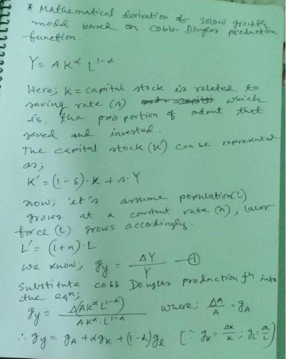 Solved * Mathematical derivation of solow groufer model | Chegg.com