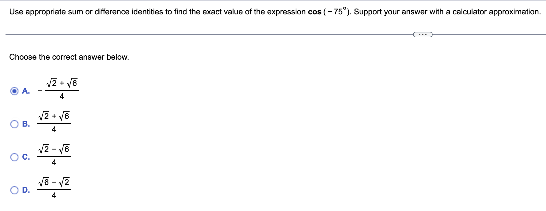 Solved Use appropriate sum or difference identities to find | Chegg.com