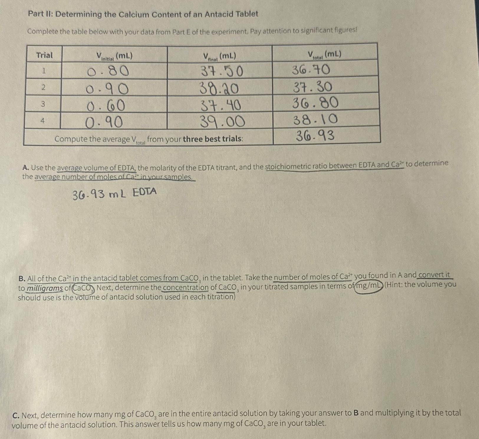 Solved Part II: Determining the Calcium Content of an | Chegg.com