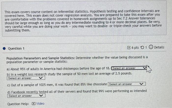Solved This exam covers course content on inferential | Chegg.com