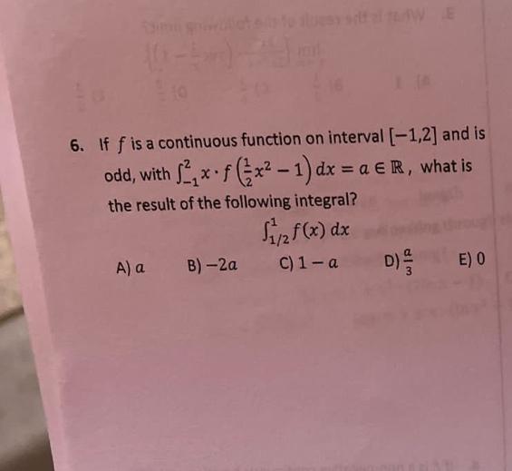 Solved If f ﻿is a continuous function on interval -1,2 ﻿and | Chegg.com