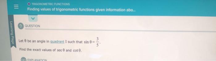 Solved III O TRIGONOMETRIC FUNCTIONS Finding values of | Chegg.com