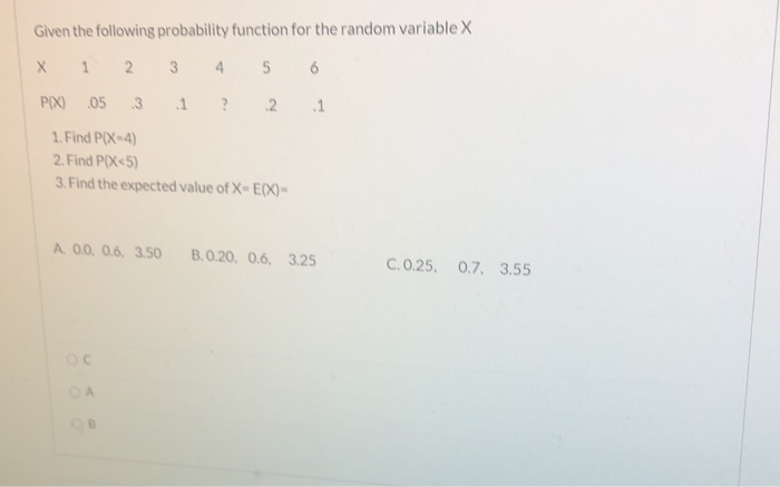 Solved Given the following probability function for the | Chegg.com