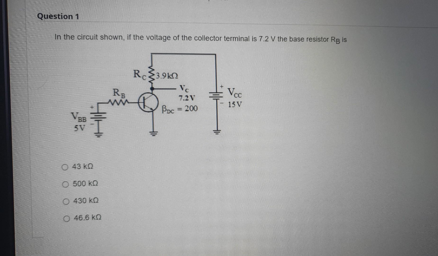Solved In the circuit shown, if the voltage of the collector | Chegg.com