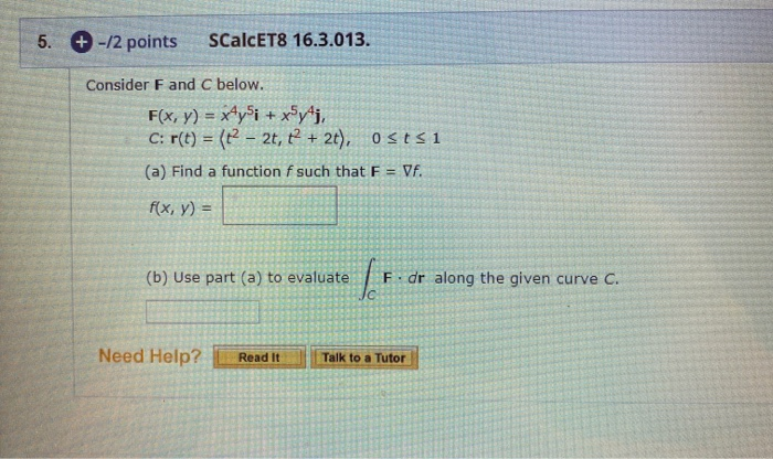 Solved 5. + -12 points ScalcET8 16.3.013. Consider F and C | Chegg.com