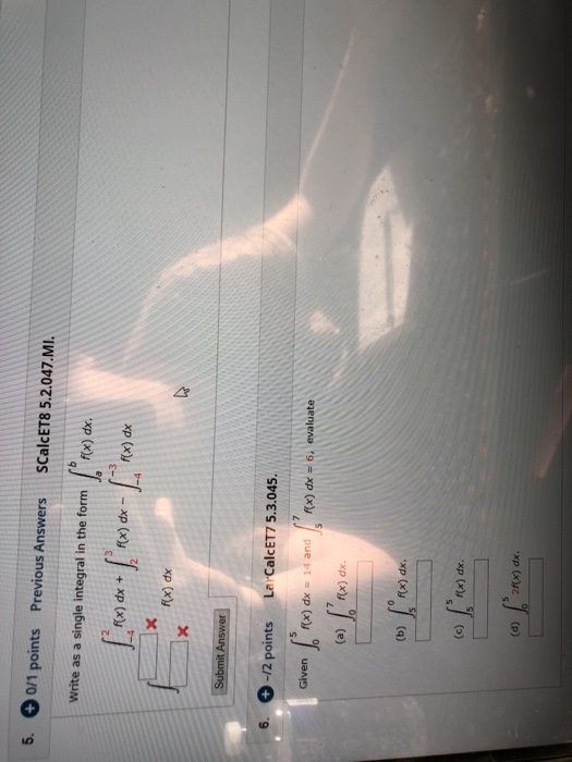 Solved 5. 0/1 points Previous Answers SCalcET8 5.2.047.MI. | Chegg.com