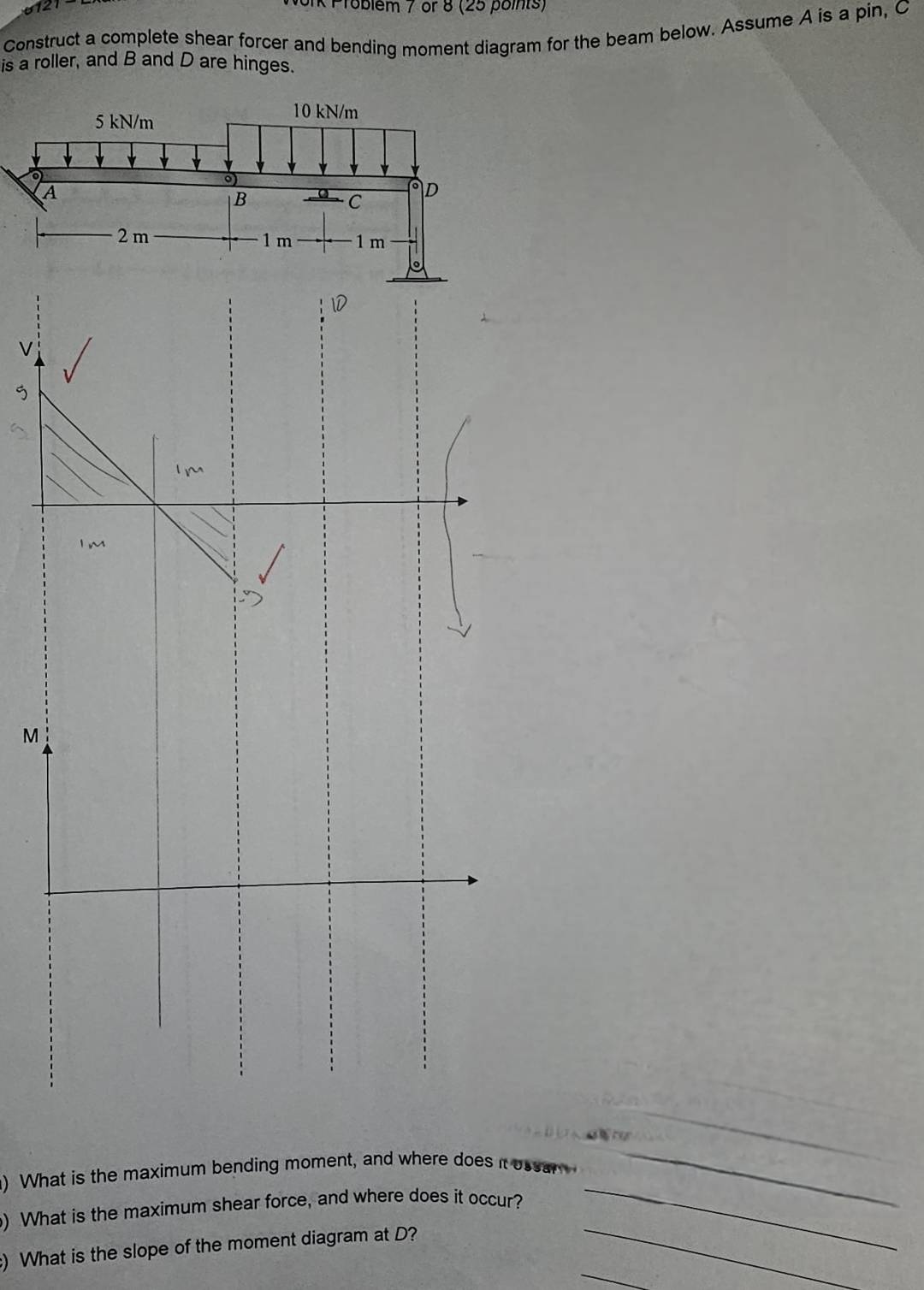 Solved Construct a complete shear forcer and bending moment | Chegg.com