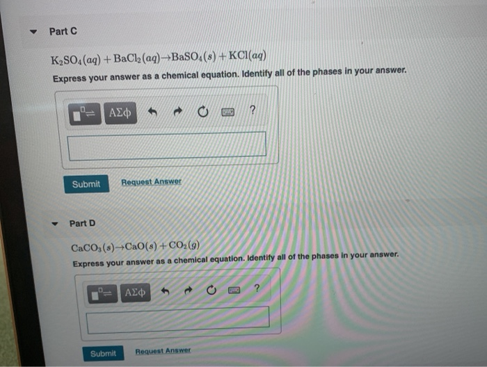 Solved Part C K2SO4 (aq) + BaCl2(aq) BaSO4(s) + KCl(aq) | Chegg.com