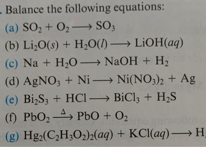 Solved Balance the following equations: (a) SO+ 02 —— SO3 | Chegg.com