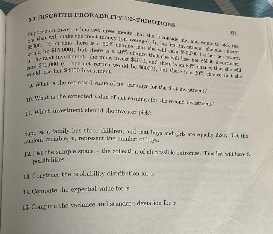 Solved 5.1 DISCRETE PROBABILITY DISTRIBUTIONS 231 Suppose an | Chegg.com