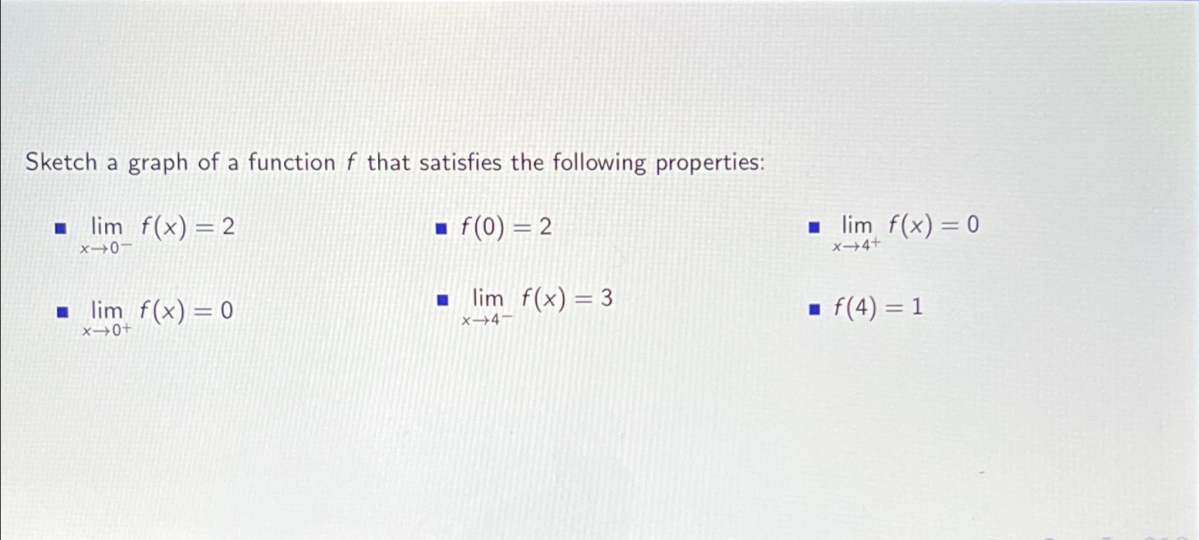 Solved Sketch a graph of a function f ﻿that satisfies the | Chegg.com