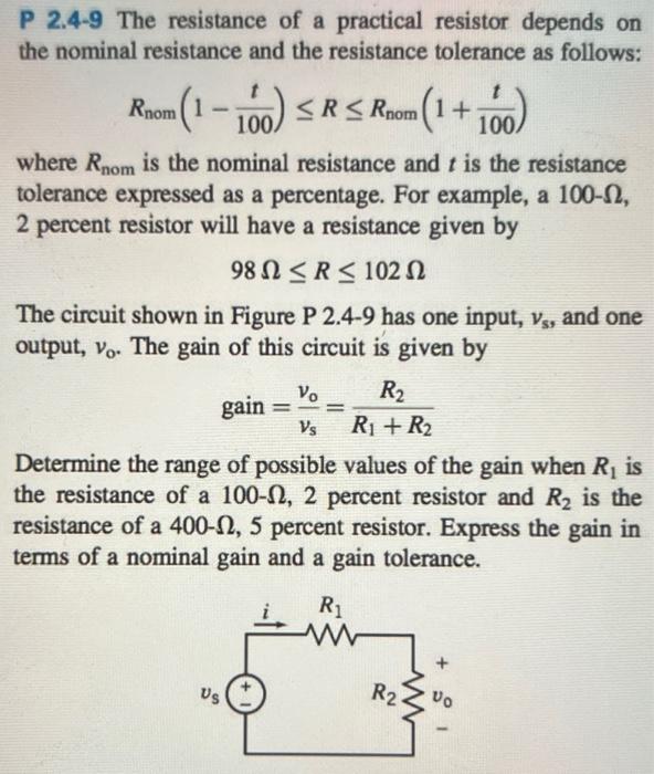 Solved P 2.4-9 The resistance of a practical resistor | Chegg.com