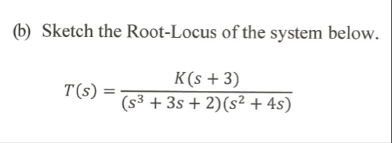 (b) ﻿Sketch the Root-Locus of the system | Chegg.com