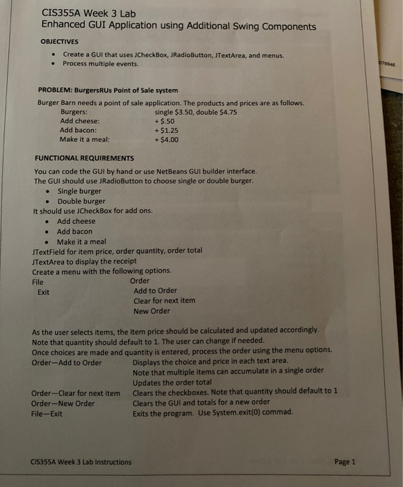 Solved CIS355A Week 3 Lab Enhanced GUI Application using | Chegg.com