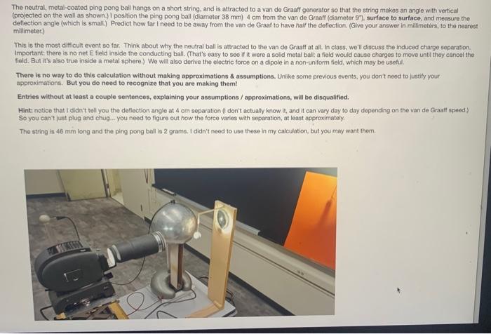 Solved The neutral, metal-coated ping pong ball hangs on a | Chegg.com