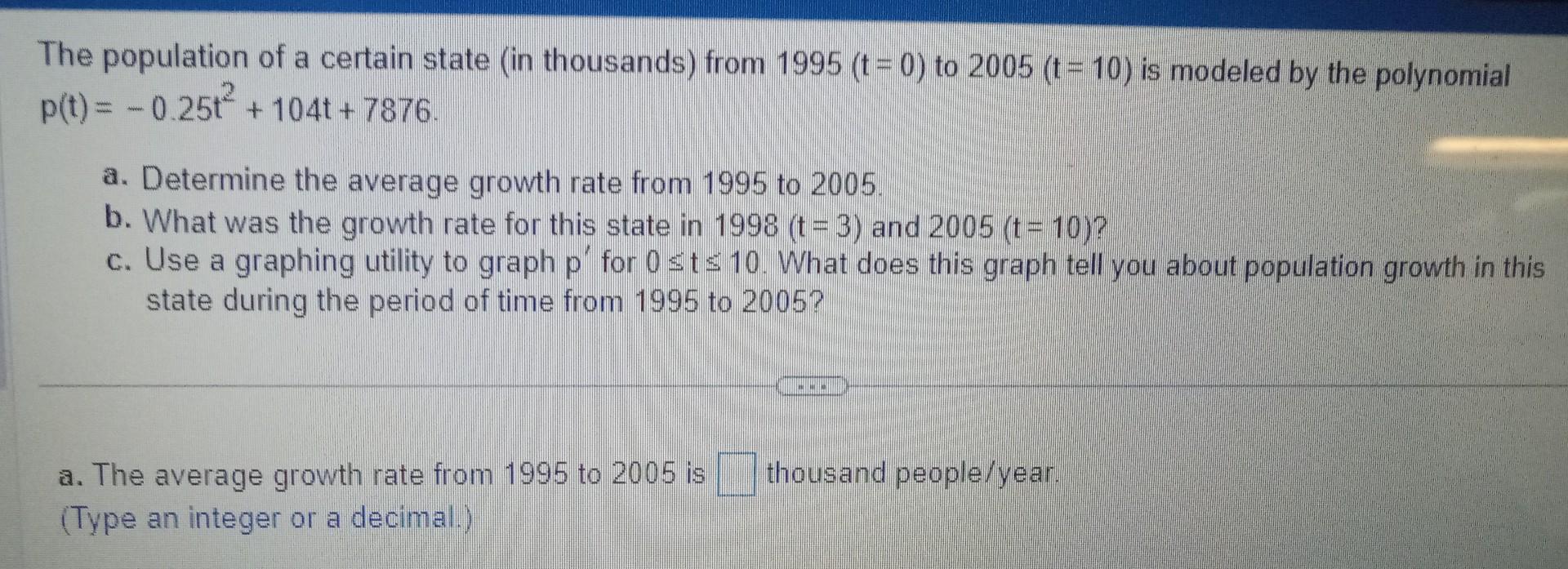 Solved The population of a certain state (in thousands) from | Chegg.com