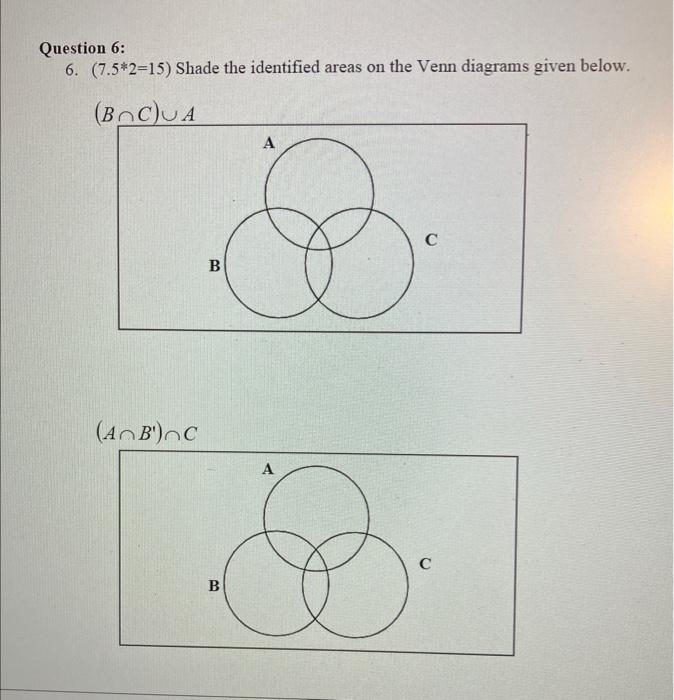 Solved Question 6: 6. (7.5∗2=15) Shade the identified areas | Chegg.com