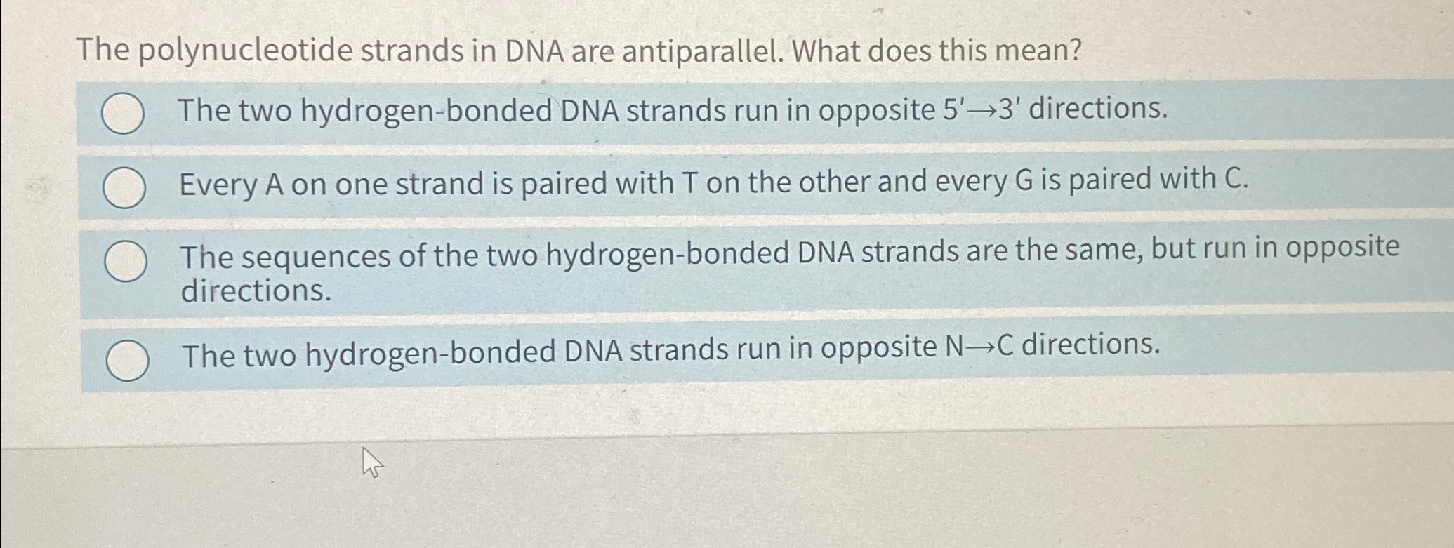 Solved The polynucleotide strands in DNA are antiparallel. | Chegg.com