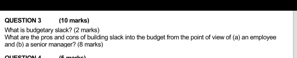 Solved QUESTION 3 (10 ﻿marks)What is budgetary slack? (2 | Chegg.com