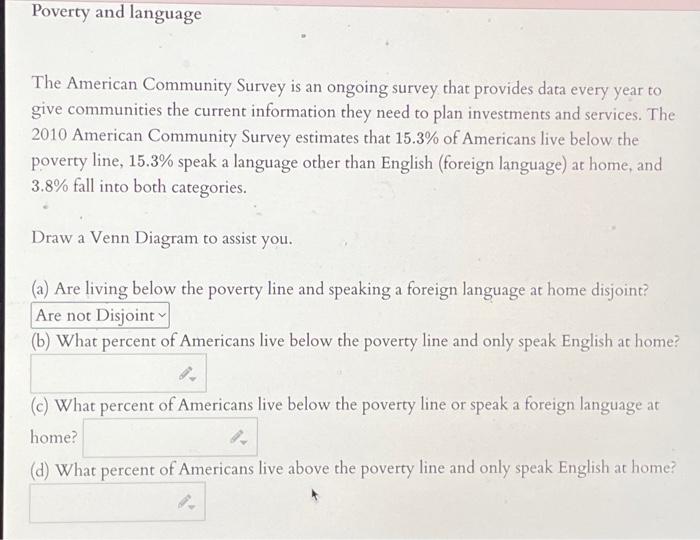Solved Poverty And Language The American Community Survey Is Chegg