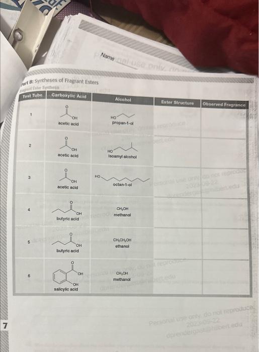 Solved a: Symtheses of Fragrant Esters | Chegg.com