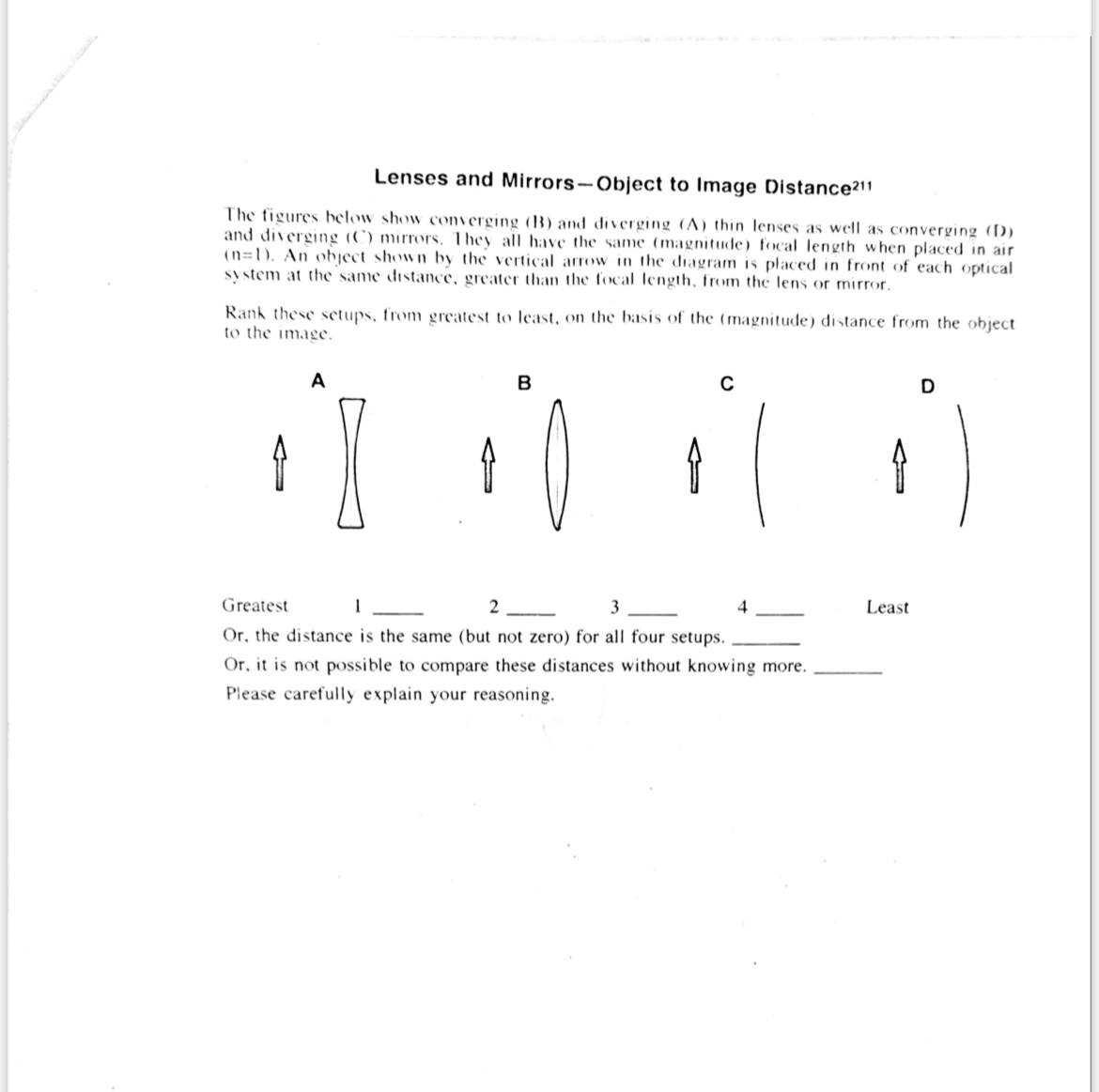 Solved Lenses and Mirrors-Object to Image Distance ?211The | Chegg.com