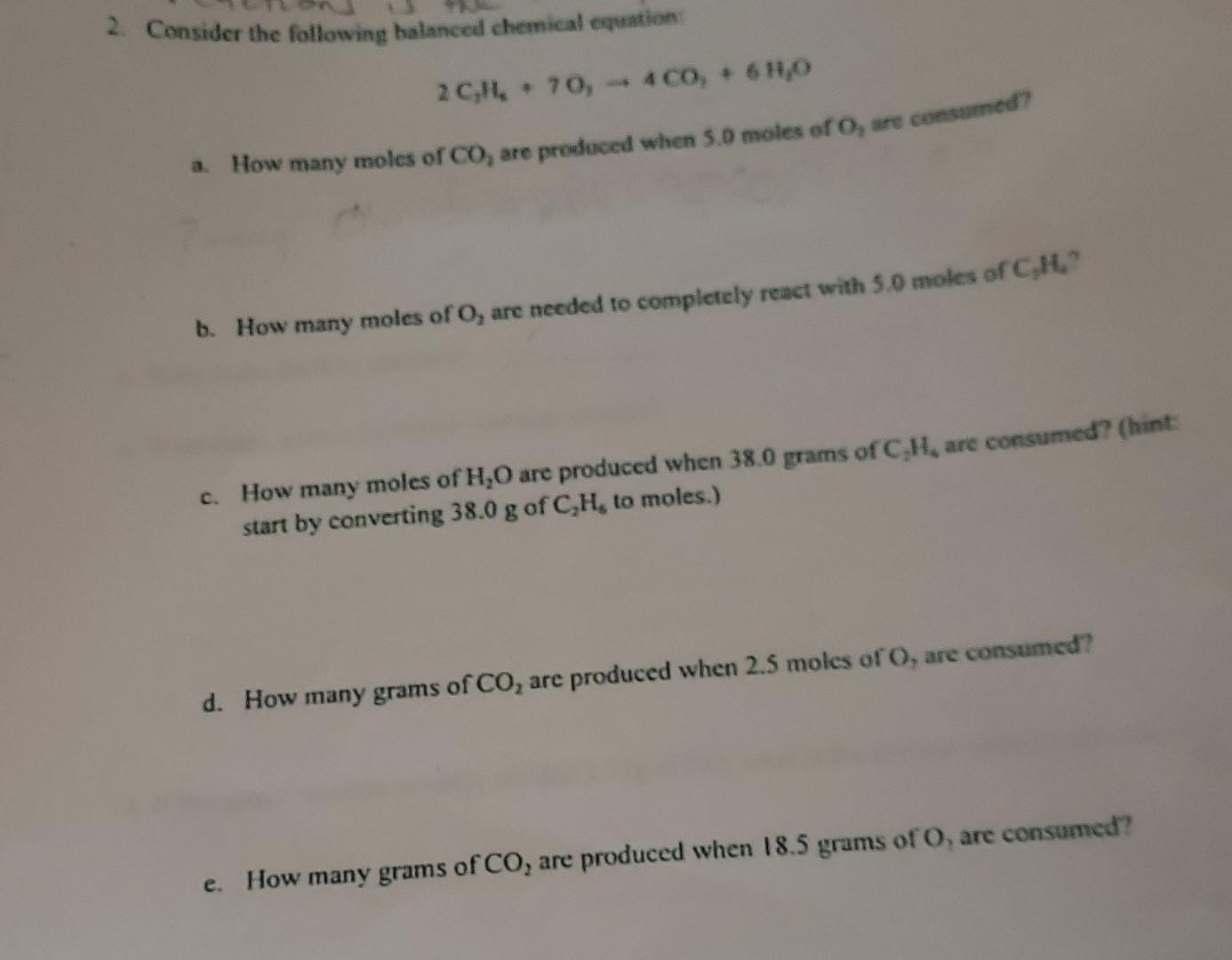 Solved 2. Consider the following balanced chemical equation | Chegg.com