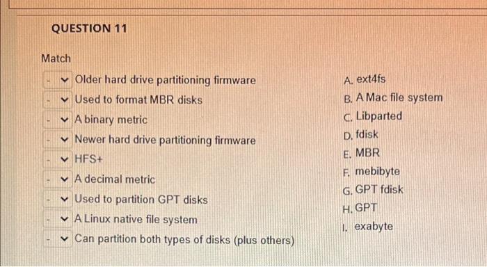 Solved QUESTION 11 Match Older hard drive partitioning | Chegg.com